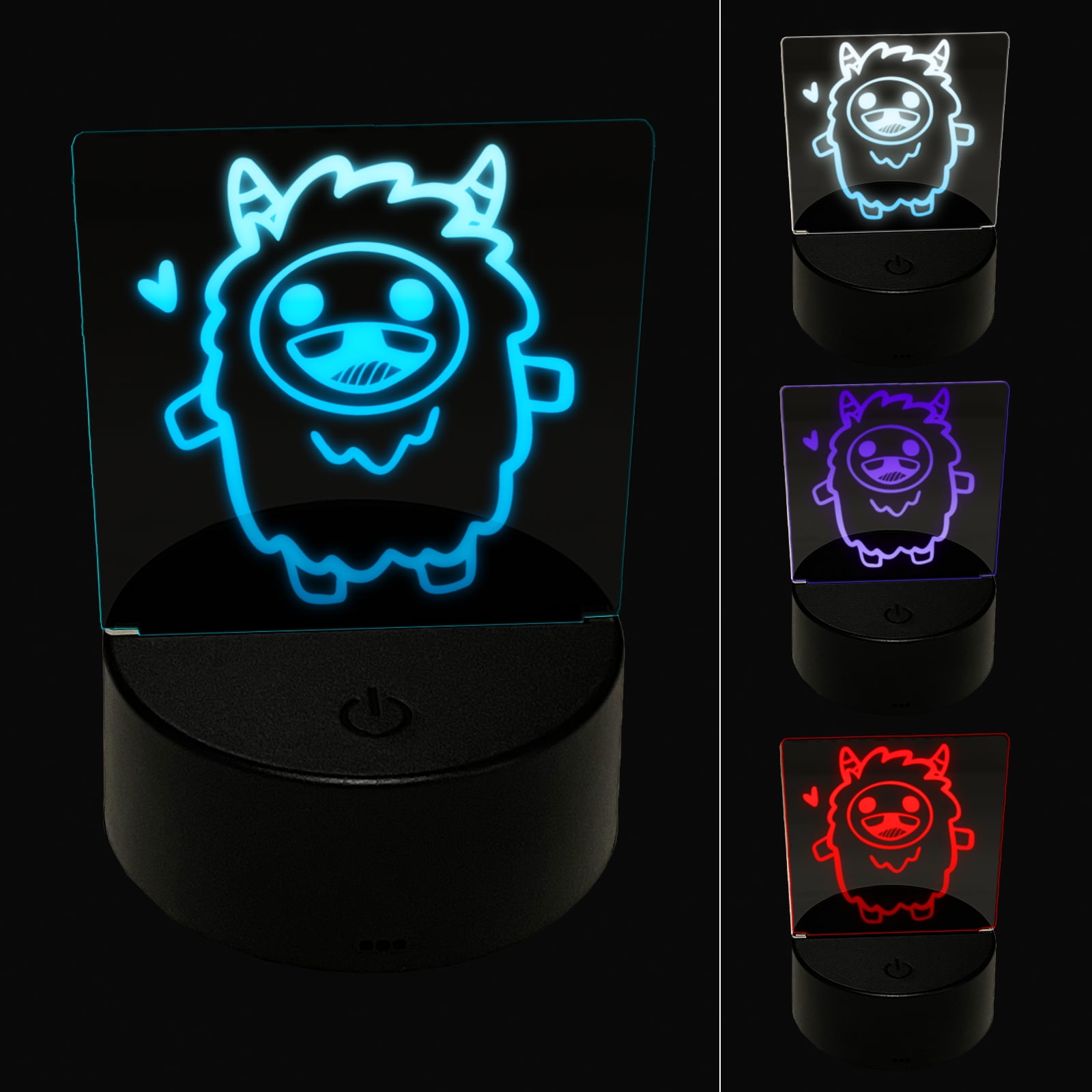 Excited Happy Kawaii Chibi Yeti LED Night Light Sign 3D Illusion Desk ...