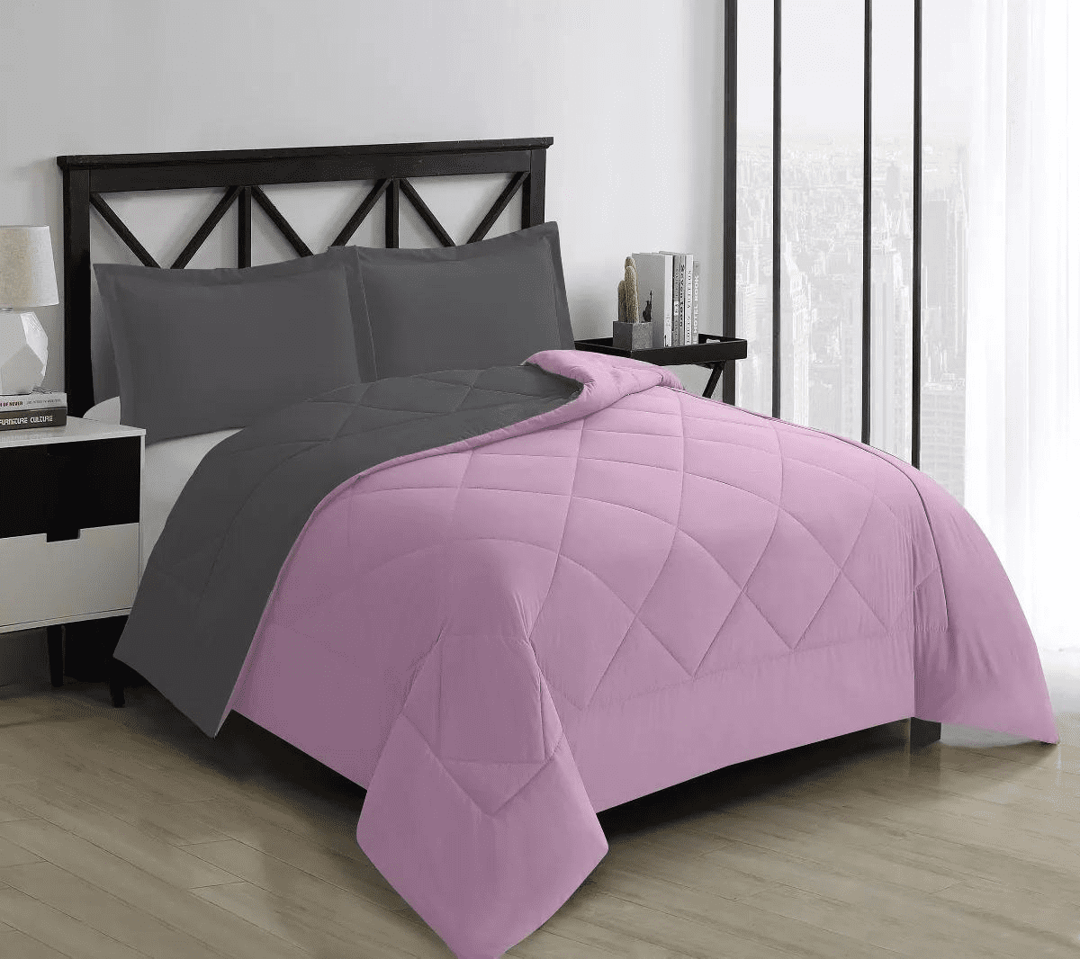 Edredón Matrimonial Doble Vista Lila y Gris Oscuro Hudson & Main ...