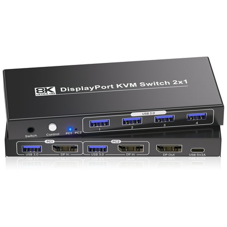 Cable Matters USB 3.0 KVM Switch DisplayPort 1.4 for 2 Computers with ...