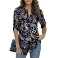 Letdiosto Womens Plus Size Shirts 3 4 Roll Sleeve V Neck Floral Flowy