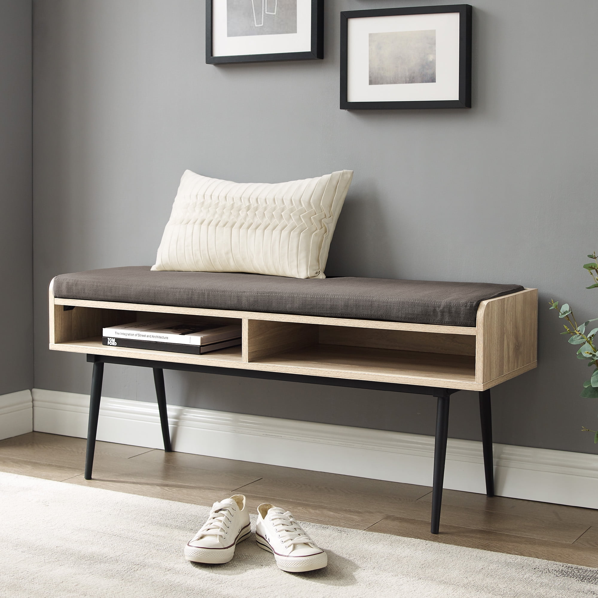 Manor Park Modern Cushioned Storage Entry Bench, Birch - Walmart.com