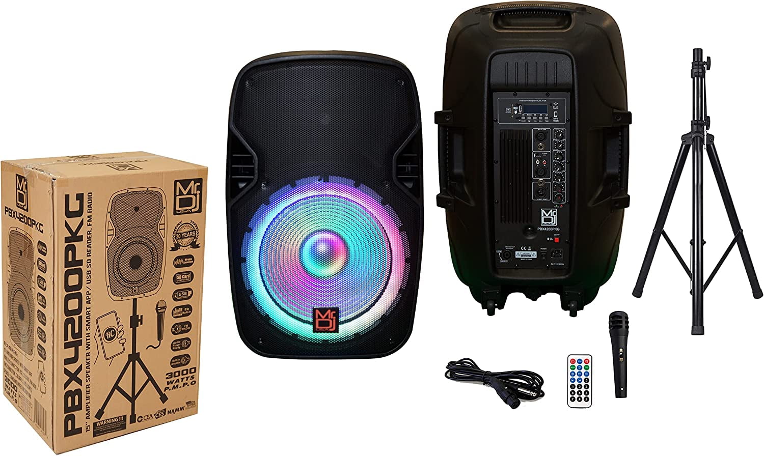 MR DJ PBX4200PKG 15" 2-Way PA DJ 3000W Active Powered Bluetooth Karaoke ...