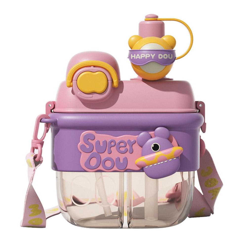 2 in 1 Cup | 450ml Creative Water Bottle Cute 2 in 1 Cup with 2 Straws ...