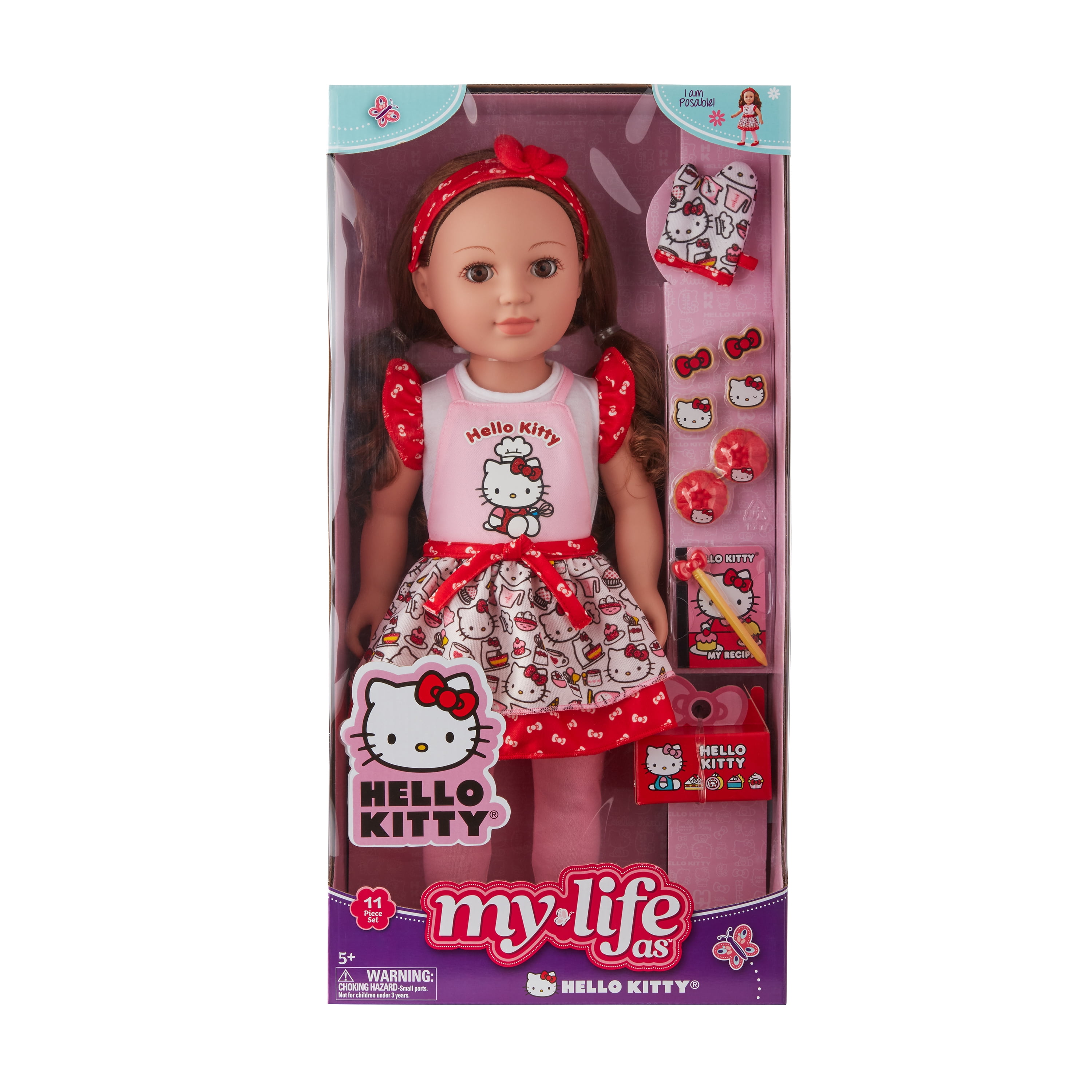 Buy My Life As Poseable Hello Kitty Baker 18 Doll, Brunette Hair, Brown ...