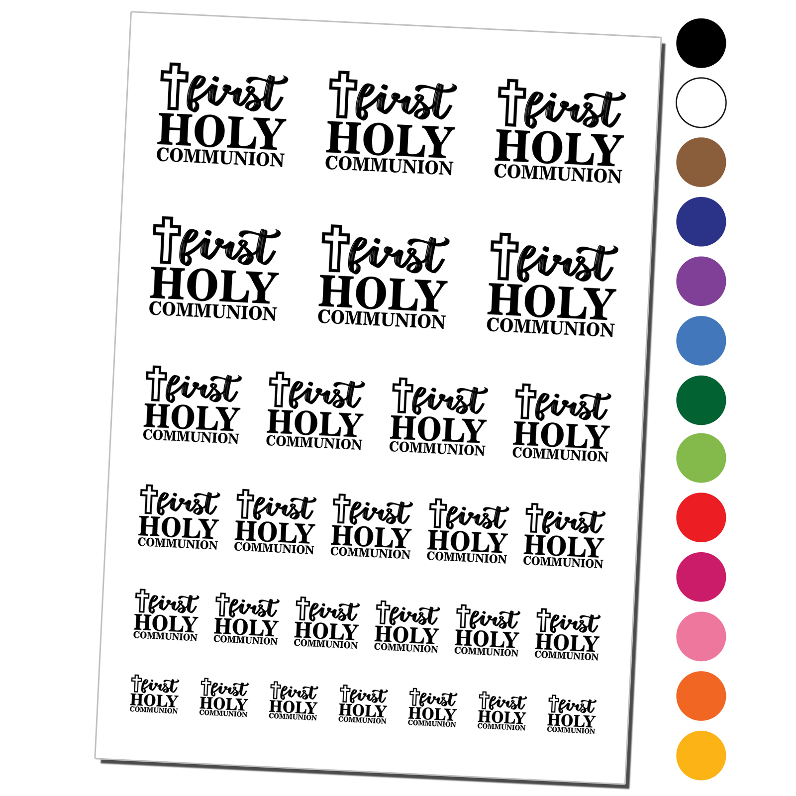 First Holy Communion with Cross Water Resistant Temporary Tattoo Set ...