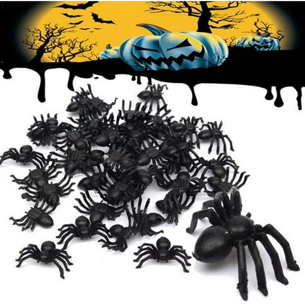 100 Uds. Arañas de Halloween insectos realistas de plástico negro araña ...