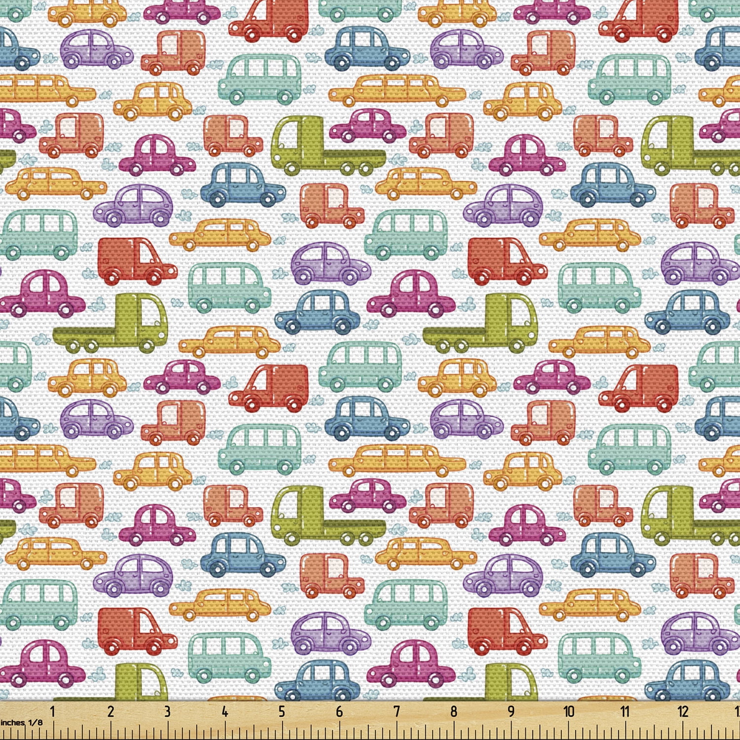 Cars Fabric by the Yard, Doodle Style Cars with Vibrant Colors Various ...