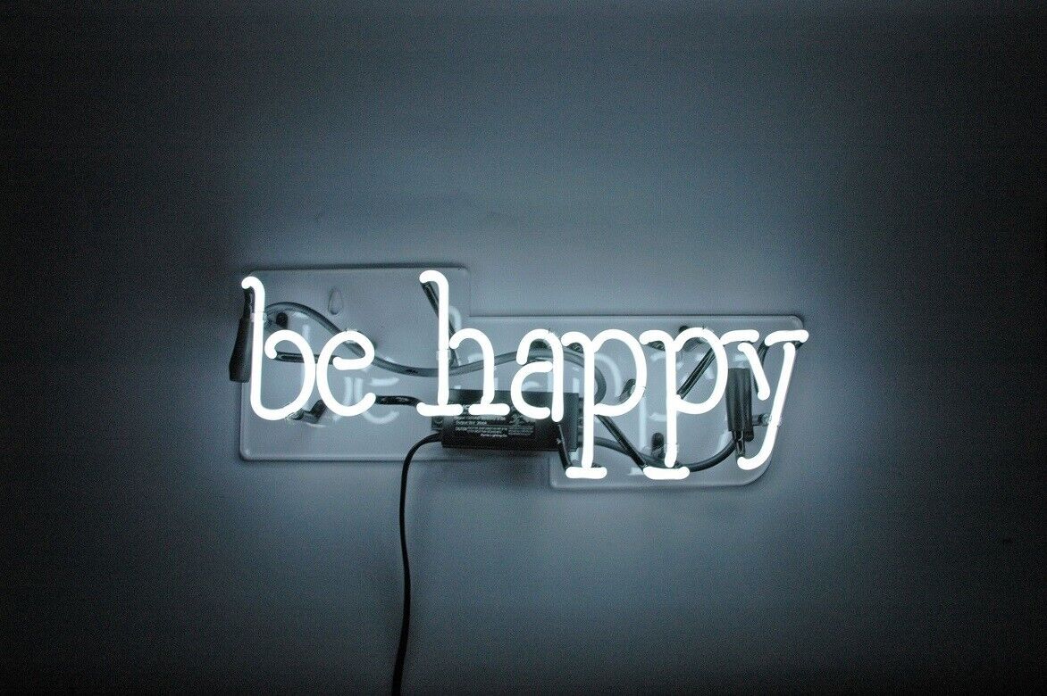 Queen Sense 14" Be Happy Neon Sign Acrylic Man Cave Pub Bar Wall Decor ...