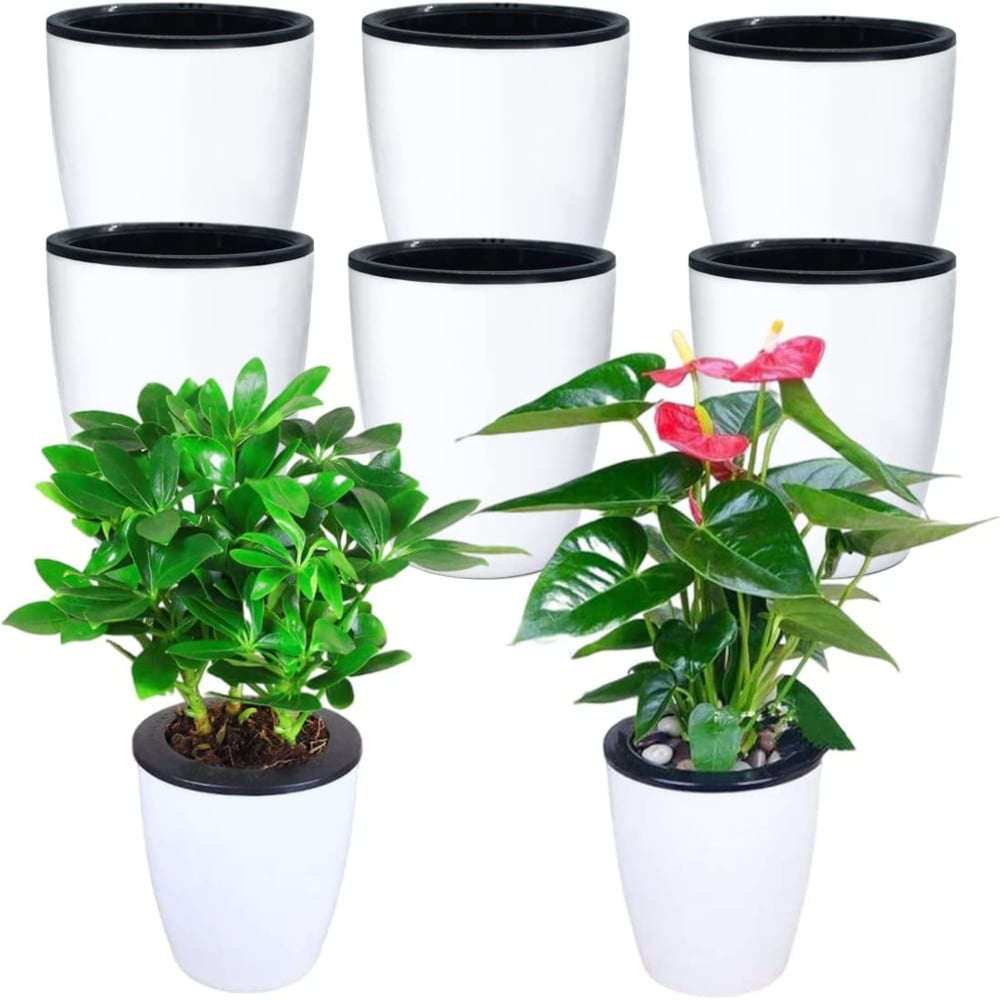Dsseng 8 Pack Self Watering Pots with Inner Pot - White Self Watering ...