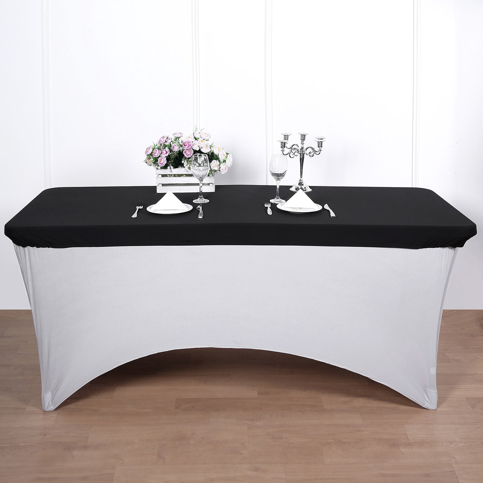 Efavormart 6FT Black Rectangular Stretch Spandex Table Top Cover ...