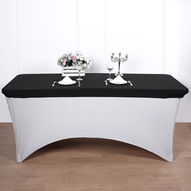 Efavormart 6FT Black Rectangular Stretch Spandex Table Top Cover ...