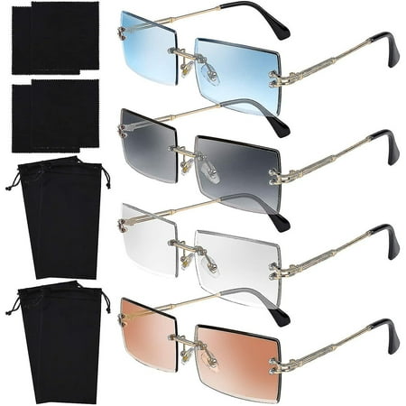 4 Pack Rimless Rectangle Sunglasses Vintage Rimless Eyewear Retro ...
