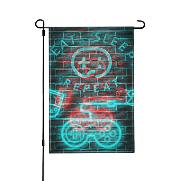 TEQUAN Blue Neon Gamer Console Garden Flags, 18 x 12 inch Double Sided ...