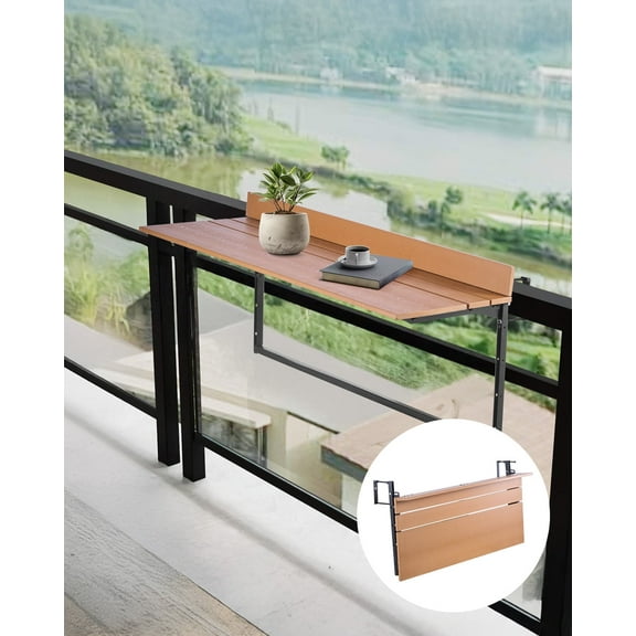VEVOR Balcony Hanging Table, 15 x 39 in Folding Balcony Railing Table ...
