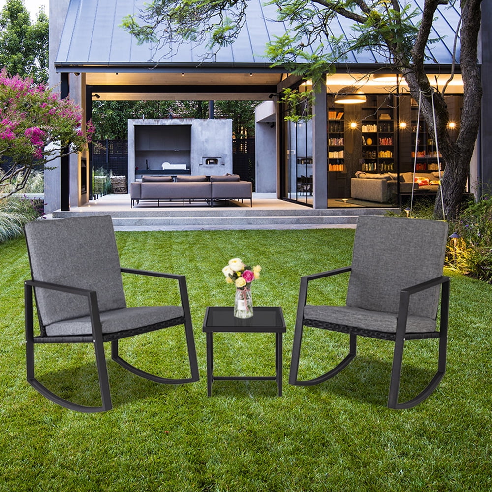 3 Pieces Patio Furniture Set Rocking Wicker Bistro Sets, Modern Outdoor ...