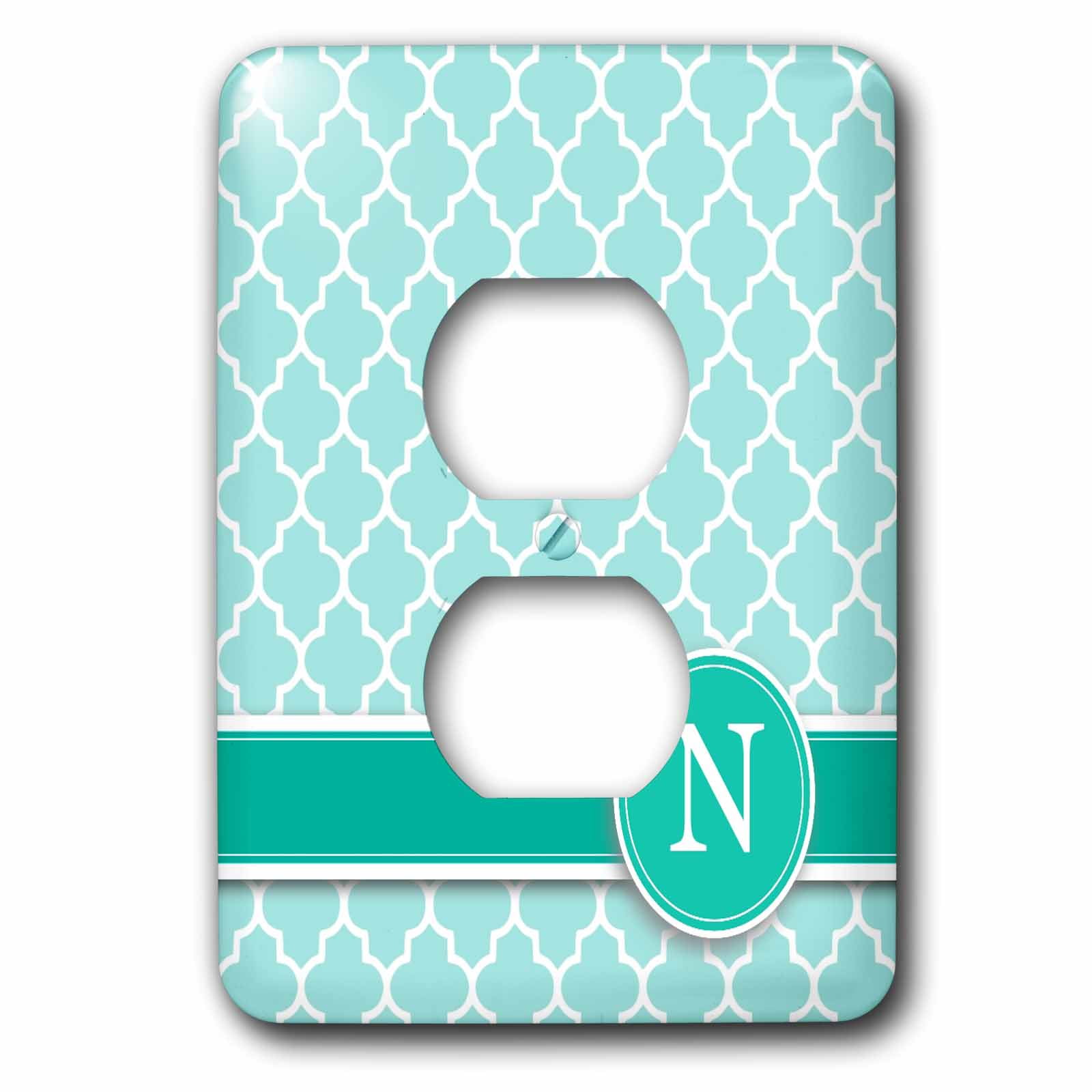 Personalized letter N aqua blue quatrefoil pattern Teal turquoise mint ...