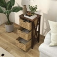 Costway 1 PC 3-Tier Nightstand with 3 Seagrass Baskets Rubber Wood X ...
