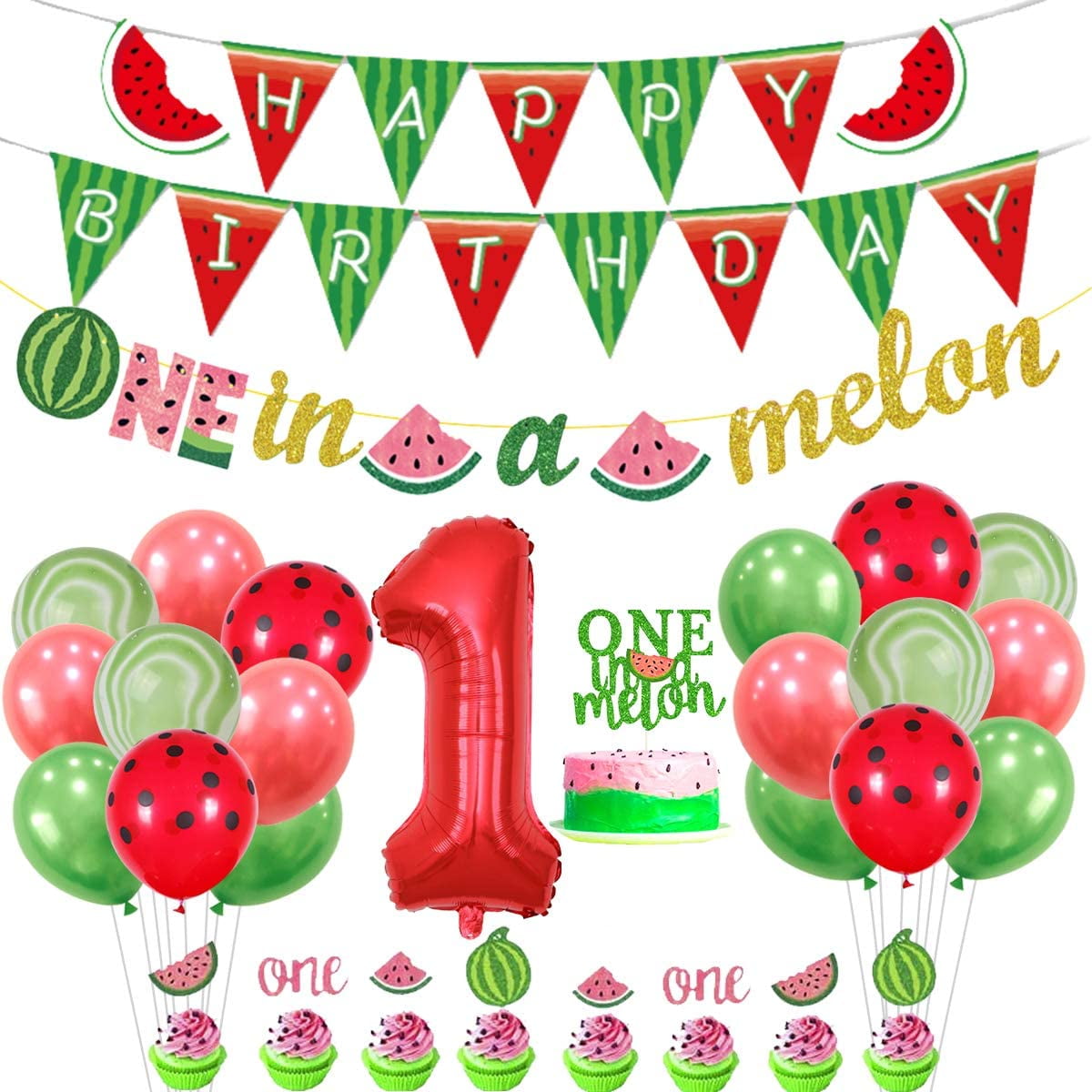 Watermelon 1st Birthday Decorations for Girls Boys One in A Melon 1st ...