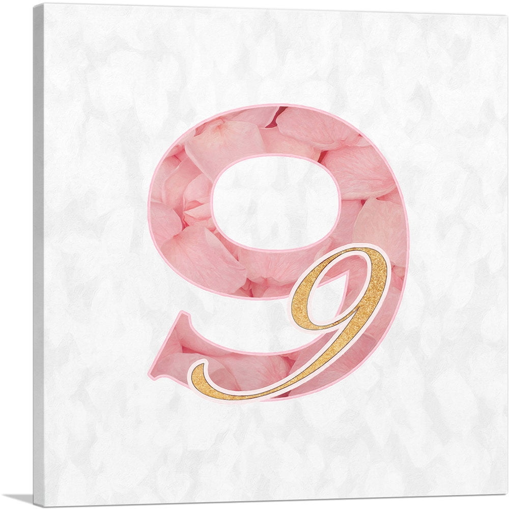 ARTCANVAS Chic Pink Gold Alphabet Number 9 Nine Numeral Canvas Art ...