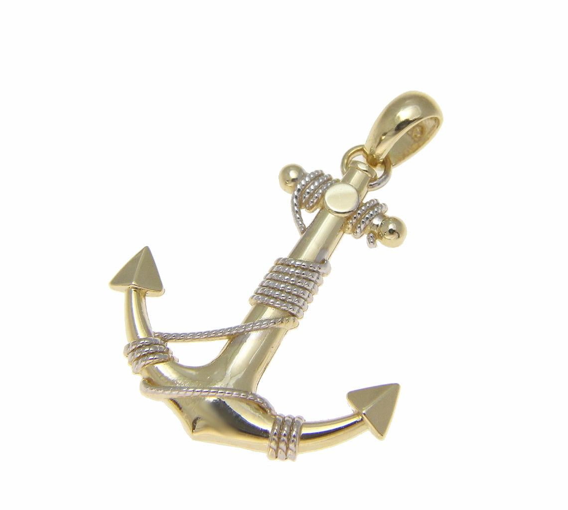 14k solid yellow gold Hawaiian anchor white gold rope charm pendant 23 ...
