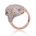 Auory Panther Face Ring in Rose Gold Plated Silver with Pavé Moissanite ...