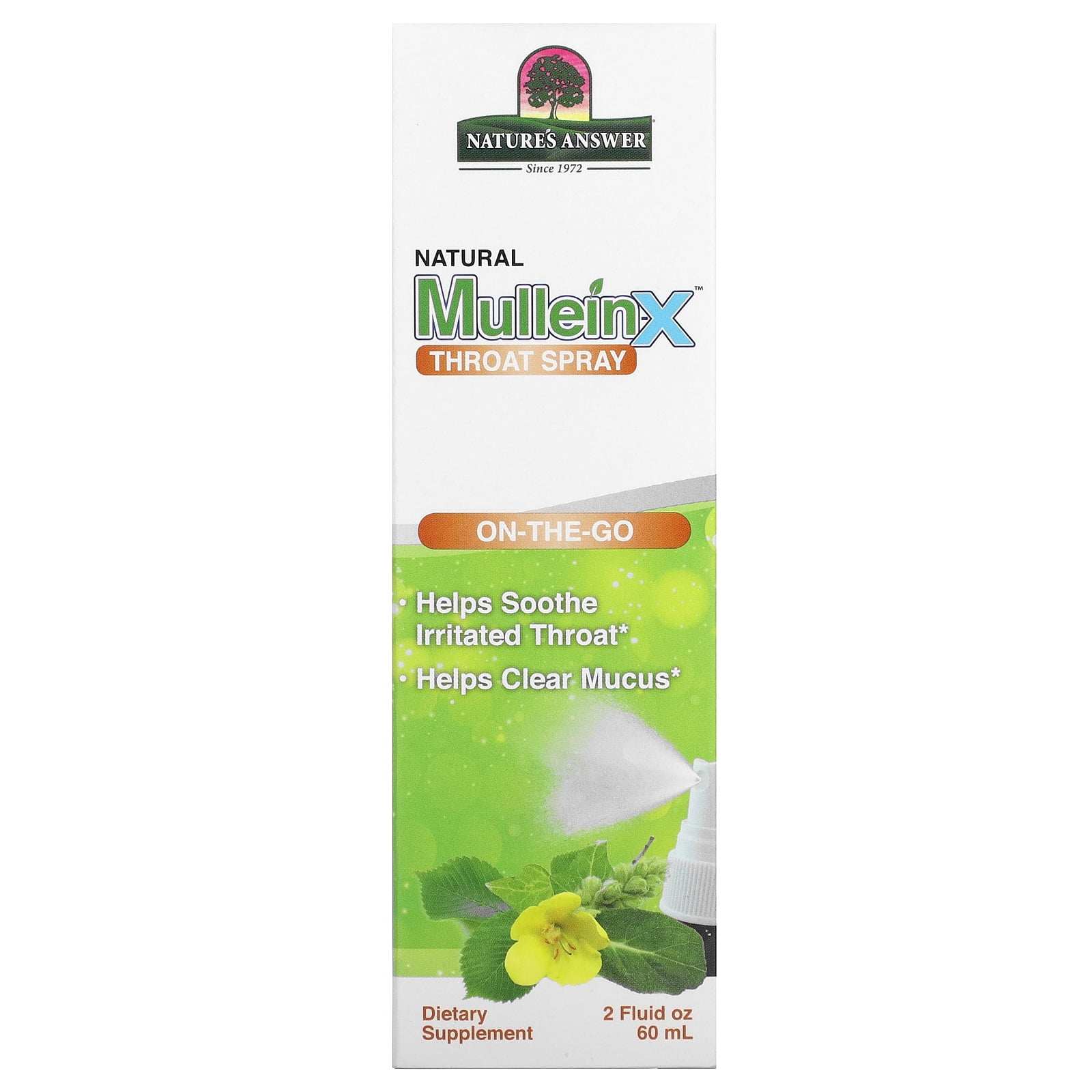 Natural MulleinX Throat Spray, 2 fl oz (60 ml), Nature's Answer ...