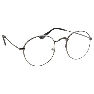 Classic Oversize Slim Metal Frame Clear Flat Lens Round Eyeglasses 56mm ...