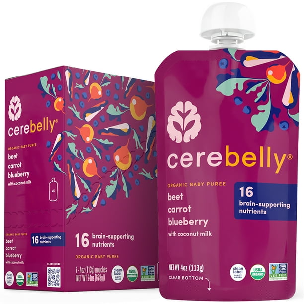 Cerebelly Organic Stage 2 Baby Food, Beet Carrot Blueberry with Coconut Milk, 4 Ounce Puree (6 ...