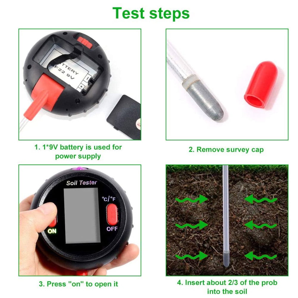 Buy 5 In 1 Soil Ph Meter Soil Moisture Monitor LCD Display PH Tester ...