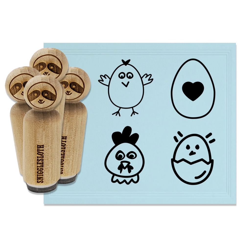 Chicken Wary Doodle Rooster Chick Hatching Heart Egg Rubber Stamp Set ...
