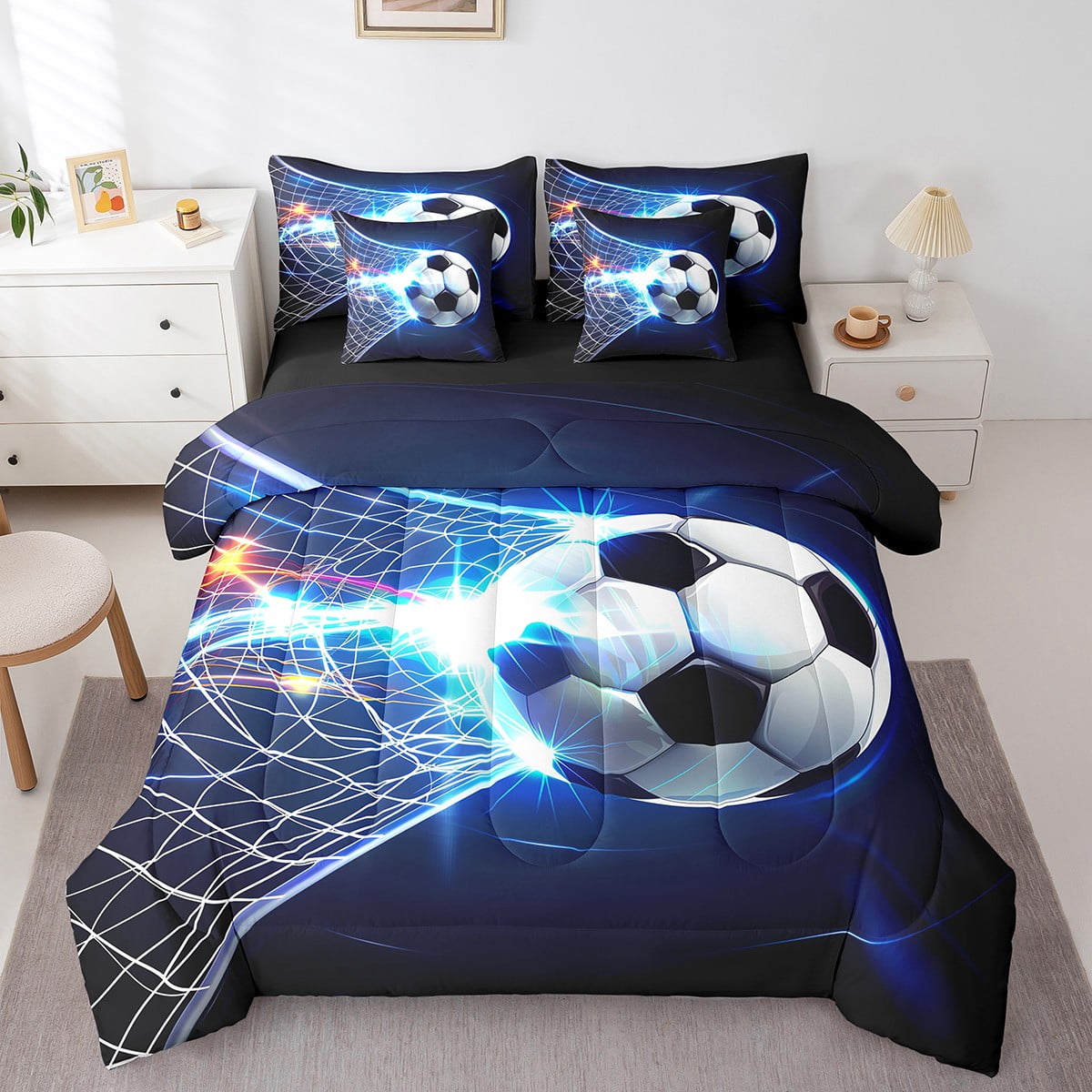 YST Soccer Comforter Set Queen 7 Piece Football Bed In A Bag For Kids ...