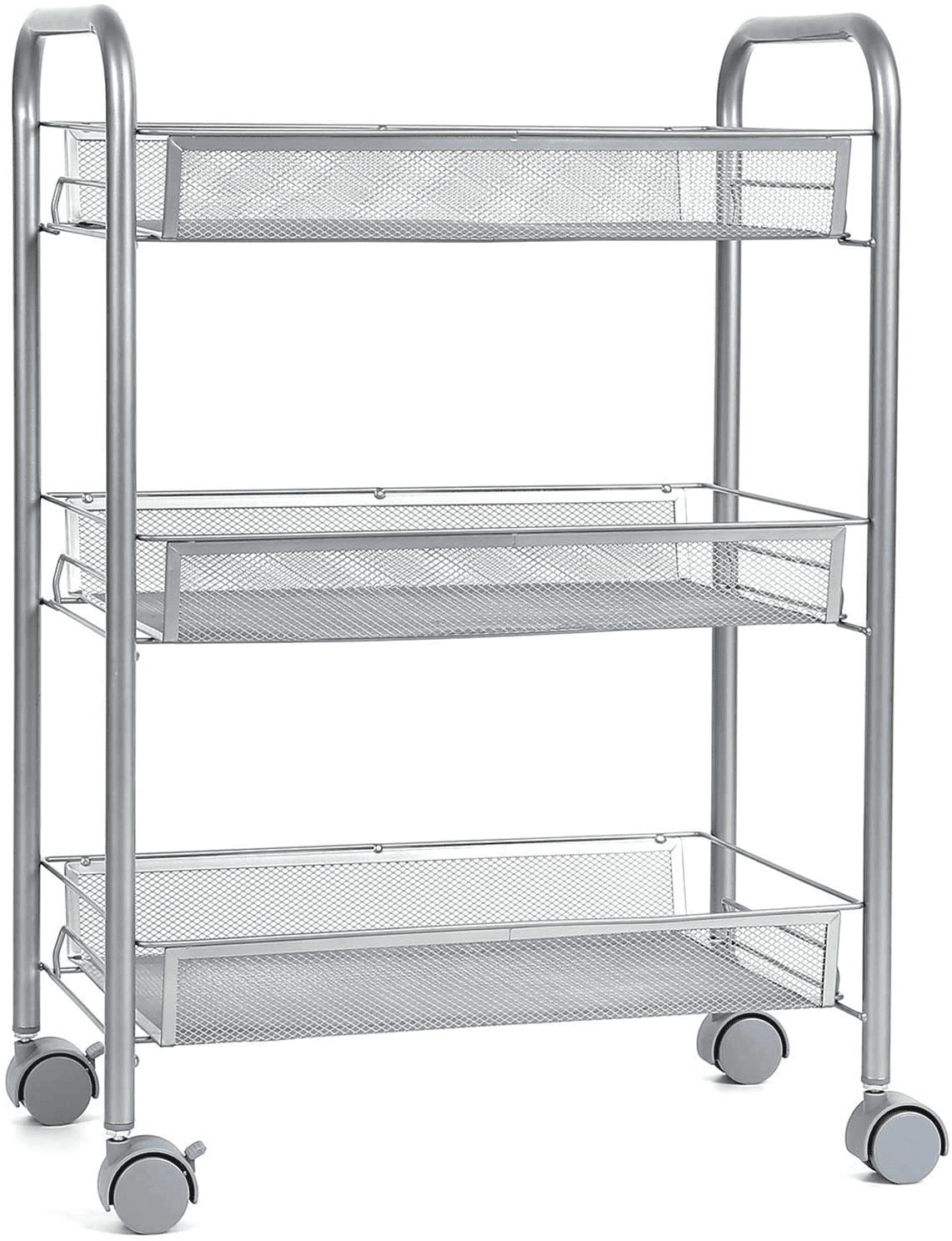 3-Tier Rolling Utility Cart Storage Shelves Multifunction, Metal Mesh ...