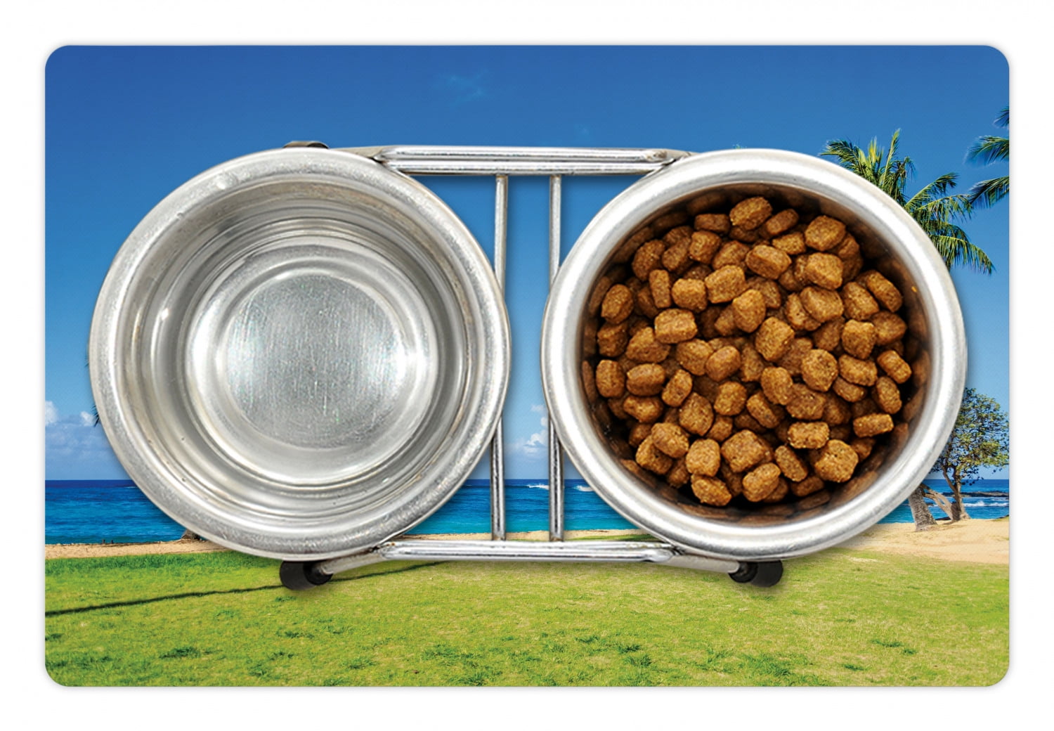 Hawaiian Pet Mat for Food and Water, Coconut Palm Trees and Lawn on the ...