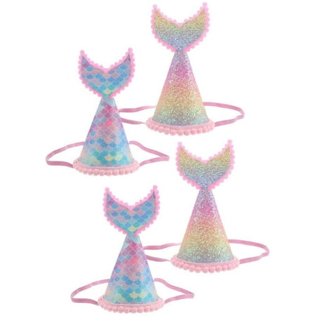 YDHely 4 Pcs Glitter Mermaid Party Hats Kid Birthday Hats Rainbow Fish ...