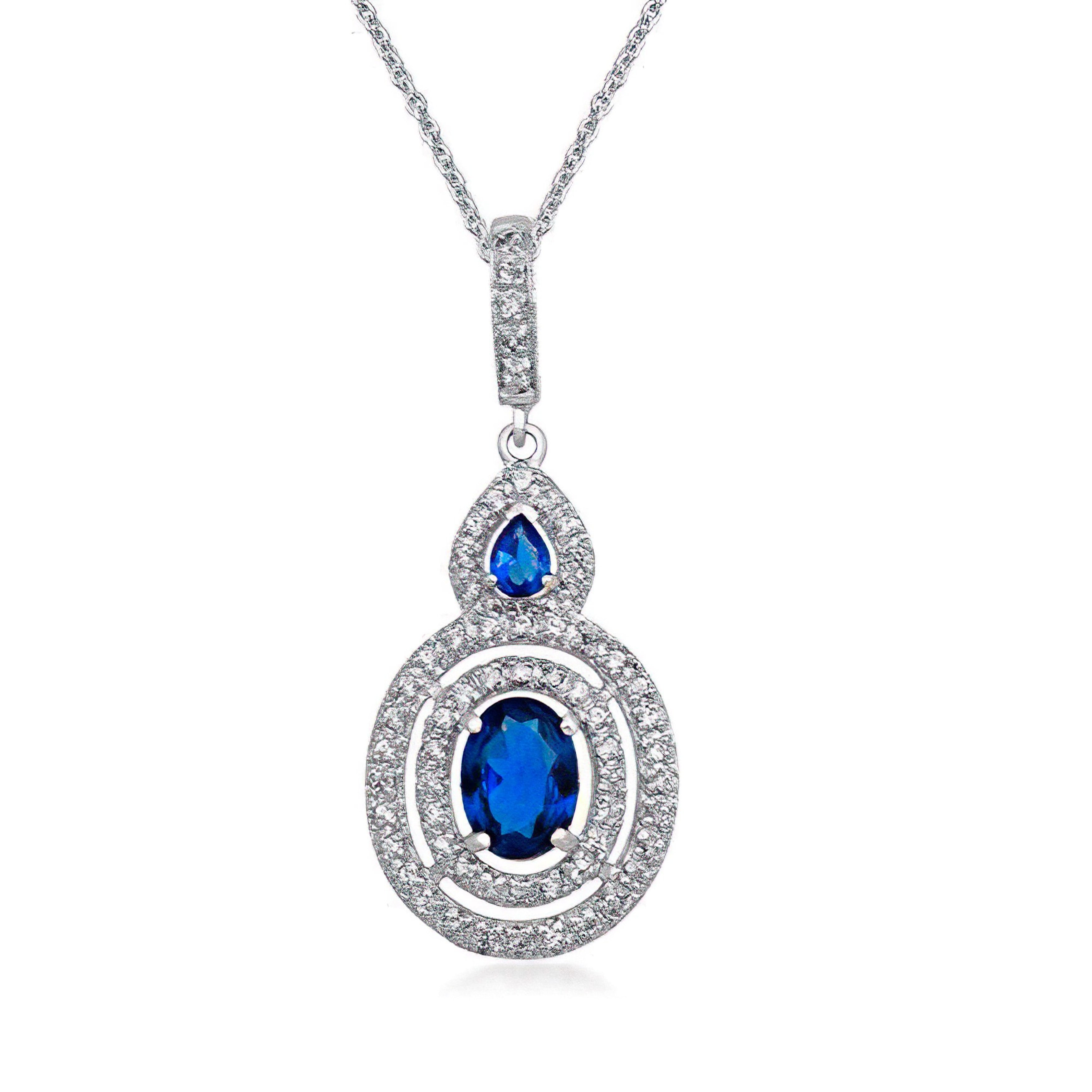 Jewelili Jewelili Sterling Silver 6x8mm Oval Created Ceylon Sapphire jewelili-jewelili-sterling-silver-6x8mm-oval-created-ceylon-sapphire