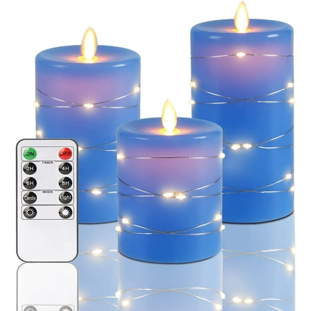 Blue Flameless Candles Battery Candle with String Lights Battery ...