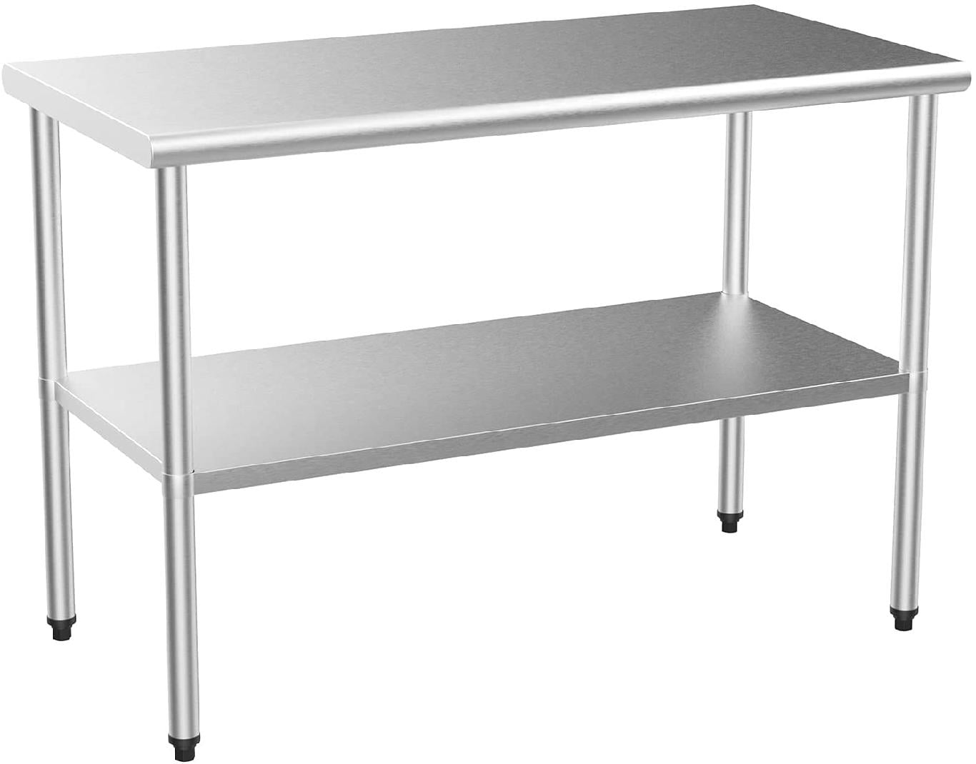 ROVSUN 48'' x 24''Stainless Steel Metal Table Adjustable Under Shelf ...