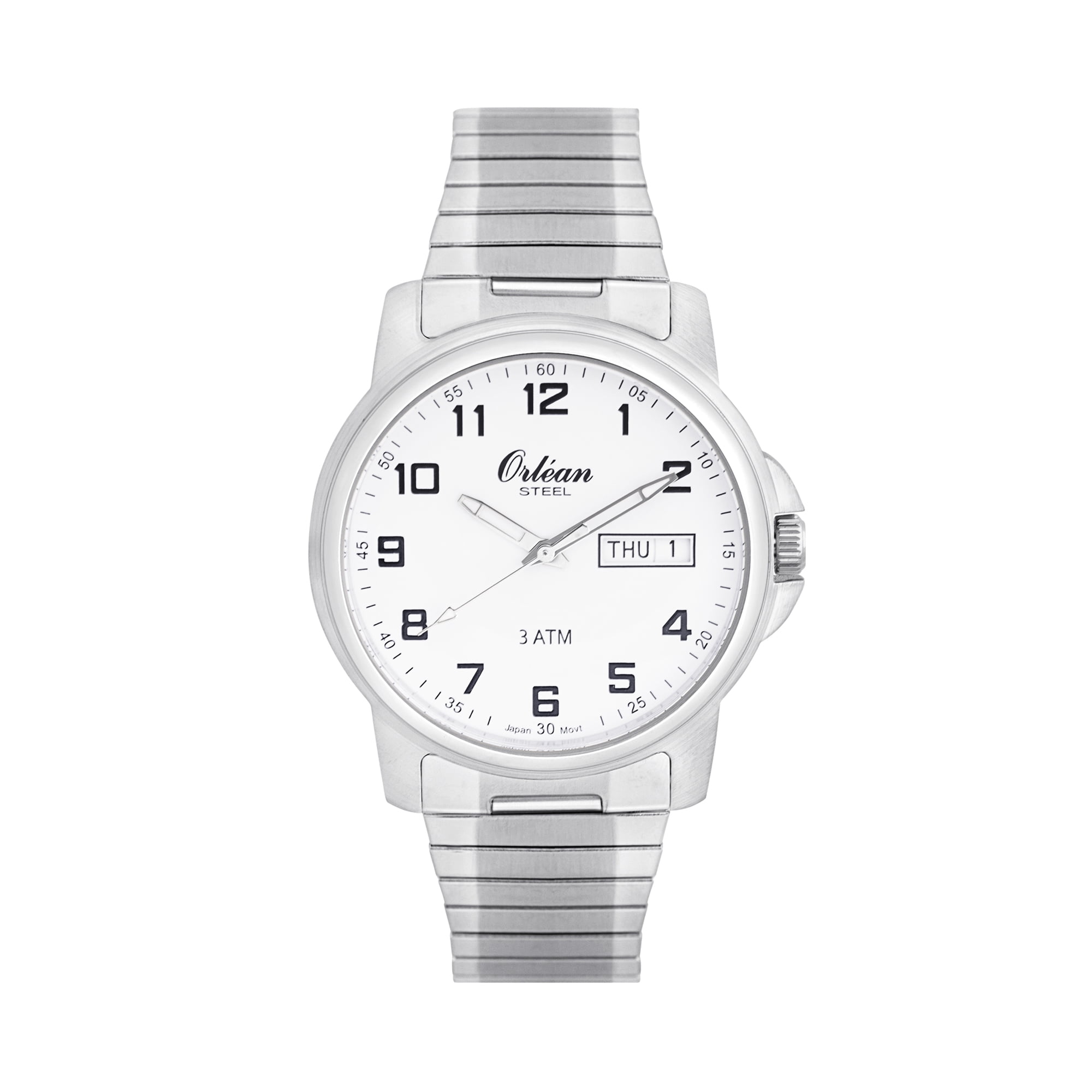 Orlean Mens Easy to Read Stretch Watch with Day / Date - Full 316L ...