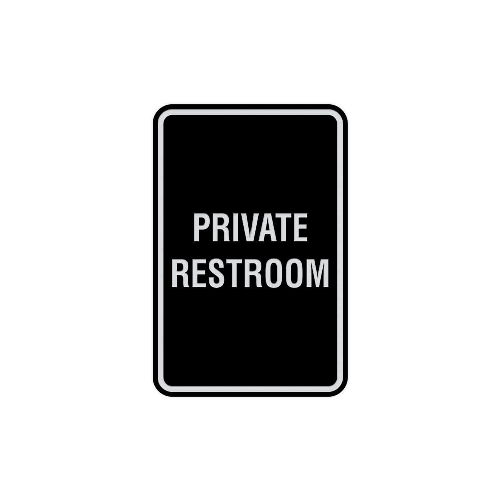 Portrait Round Private Restroom Sign (Black / Silver) - Large 6" x 8 ...