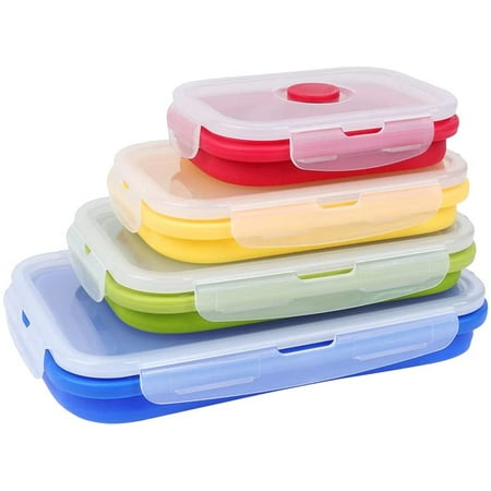 Set of 4 Collapsible Foldable Silicone Food Container With BPA Free ...