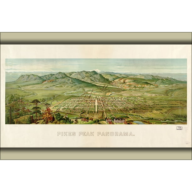 24"x36" Gallery Poster, Pikes Peak panorama map Colorado Springs 1890 ...