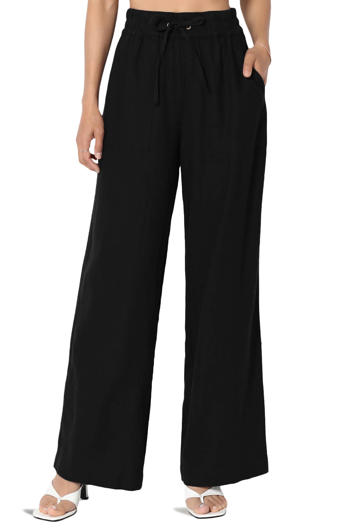 TheMogan Women's PLUS Summer Drawstring Elastic Waist High Rise Linen ...
