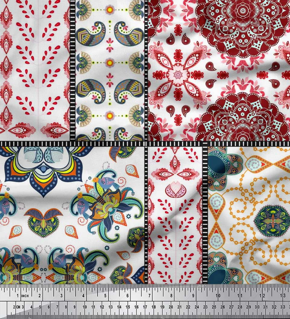 Soimoi Velvet Fabric Mandala & Paisley Patchwork Print Fabric by The ...