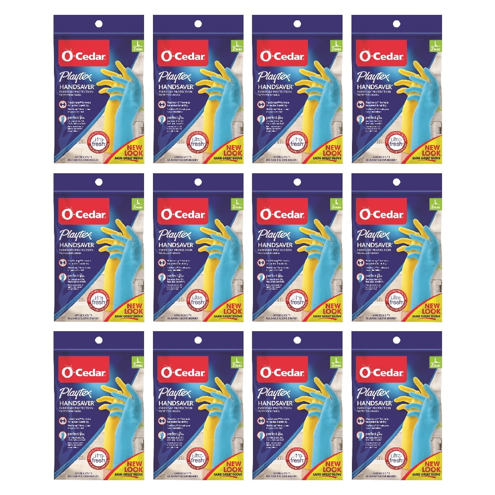 O-Cedar Playtex Large Handsaver Rubber Gloves 1 Yellow 1 Blue Pair, 12 ...