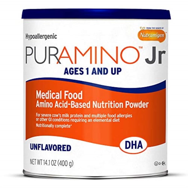 puramino junior unflavored hypoallergenic formula powder can, 14.1 ...