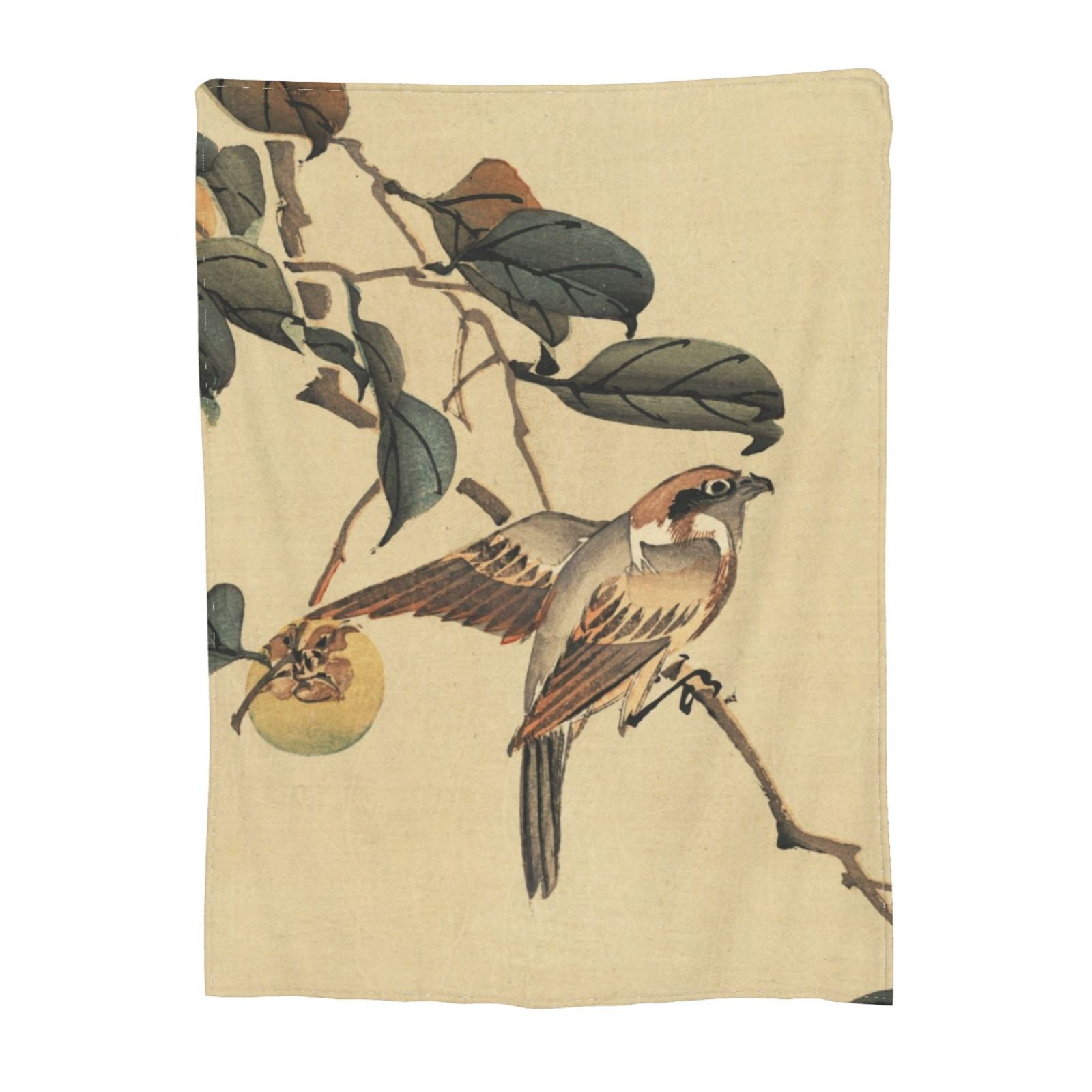 Brown Vintage Bird Watercolor Painting Pattern Throw Blanket, Super ...
