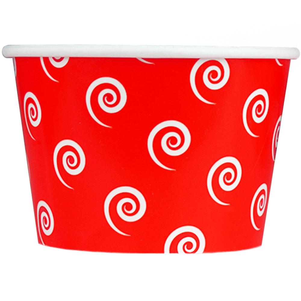 [100 Count] Red Paper Ice Cream Cups - 8 oz Swirl Dessert Bowls - Comes ...