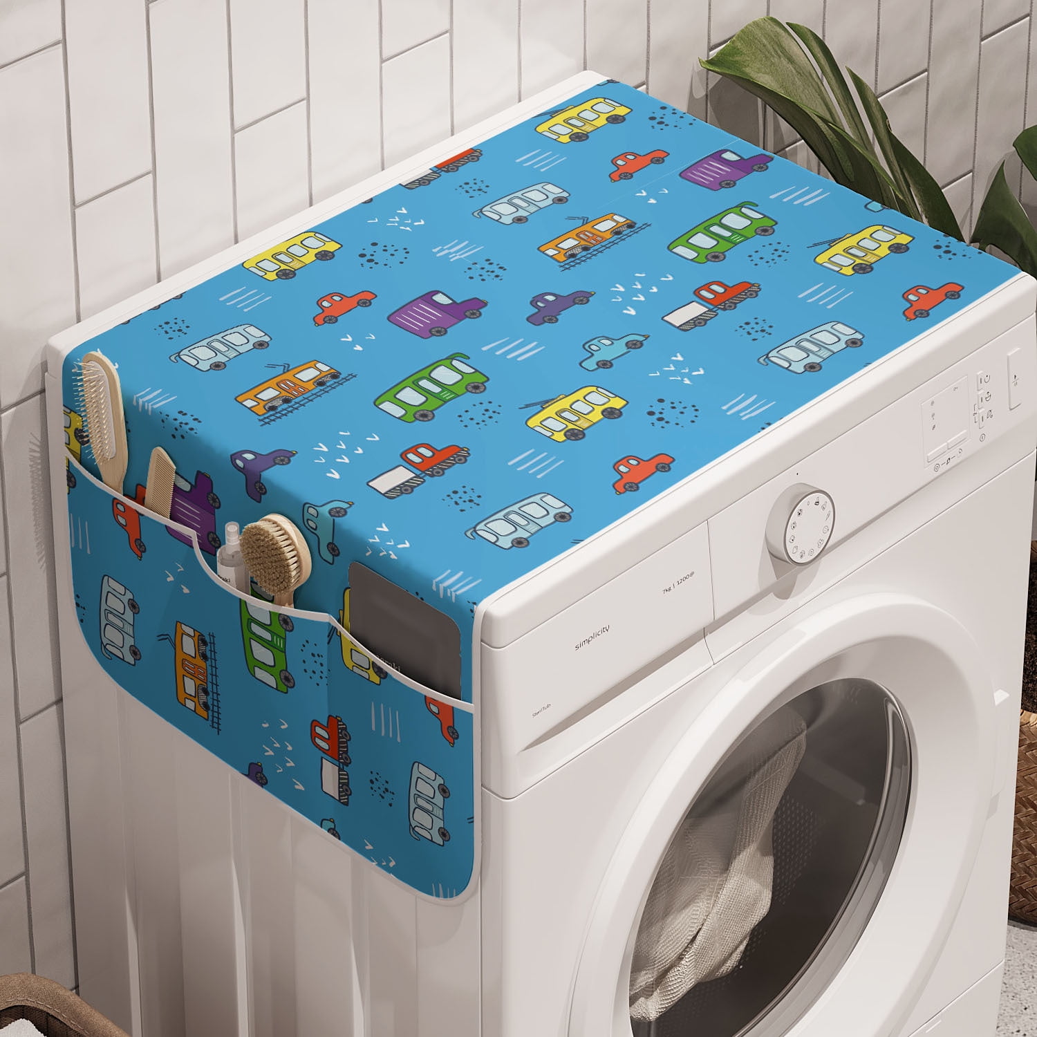 Doodle Washing Machine Organizer, Colorful Cartoon Composition of ...