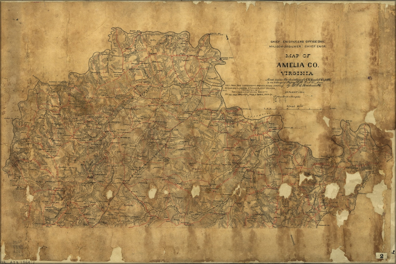 24"x36" Gallery Poster, Map of Amelia County Virginia 1864 - Walmart.com