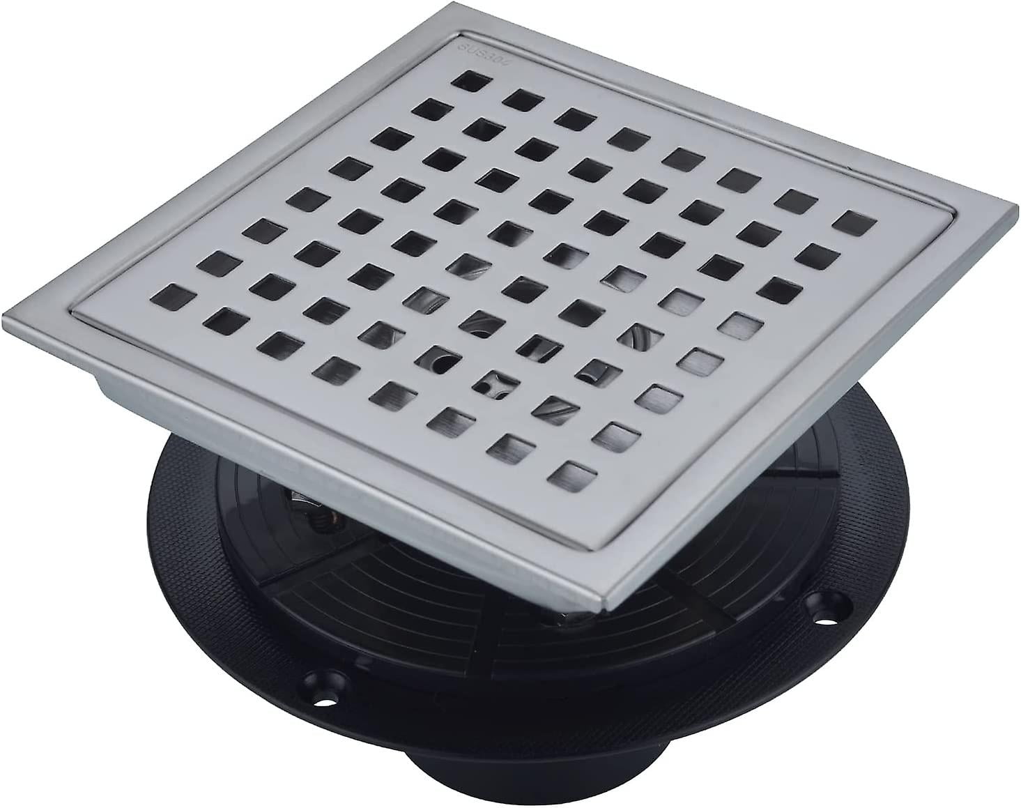 Desagüe de ducha de piso cuadrado para baño de 6" (150 mm) con brida de ...